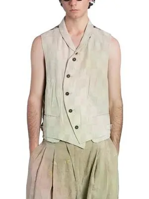 ZIGGY CHEN Check-pattern Asymmetric Waistcoat - Neutrals