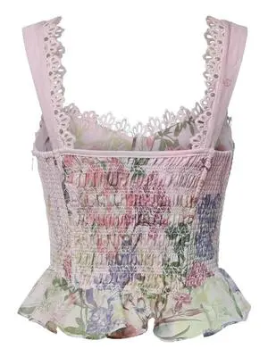 Charo Ruiz Ibiza Floret Floral-print Ruffled Peplum Top - Pink
