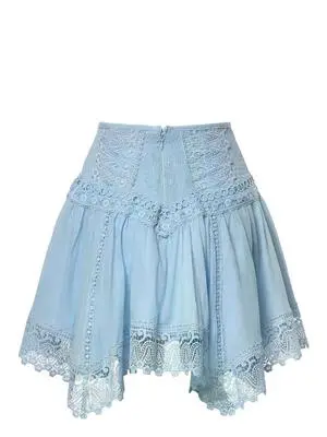Charo Ruiz Ibiza Guipure Lace Trim Shirred Mini Skirt - Blue