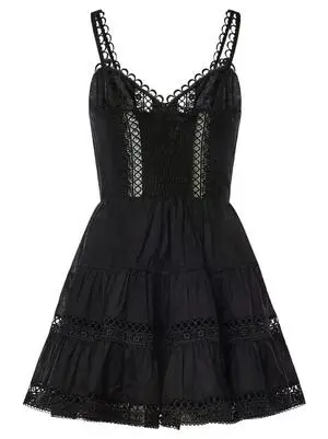 Charo Ruiz Ibiza Lenora Broderie Anglaise Tiered Mini Dress - Black