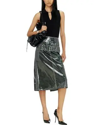 DIESEL® Sleeveless Rib-knit Silk Blend Polo Top With Oval D Plaque - Black