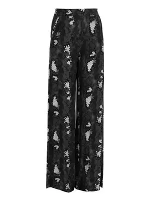 SE-TA Viscose Printed Wide Leg Trousers - Grey
