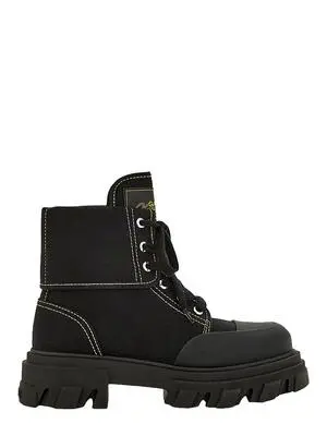 GANNI Lace Up Canvas Combat Boots - Black