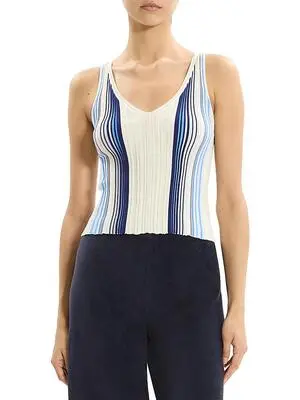 Theory Ribbed Knit Tank Top With Vertical Stripes - Ivory Multi