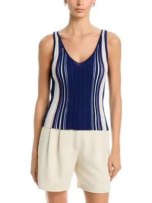 Theory Ribbed Knit Tank Top With Vertical Stripes - Navy Multi