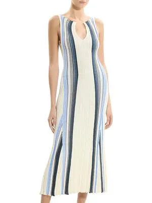 Theory Ribbed Tank Dress With Vertical Stripes - Ivory Multi