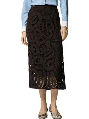 Pinko Geometric Crochet Midi Skirt - Java Brown