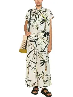 PSOPHIA Palm Tree-print Drawstring Trousers - Neutrals