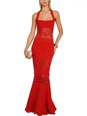 Retrofete Peggie Crochet Halterneck Maxi Dress - Geranium