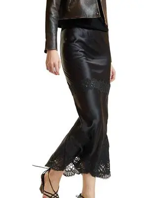 Cynthia Rowley Lace Trim Satin Skirt - Black