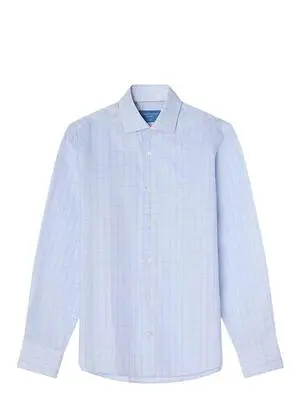 ROBERT TALBOTT Reynolds Windowpane Cotton Linen Blend Shirt In Contemporary Fit