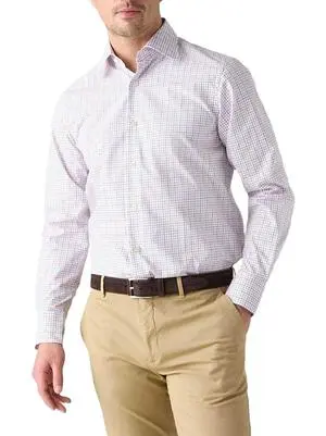 Robert Talbott Madison Check Light Weight Poplin Shirt In Contemporary Fit - Orange Multi