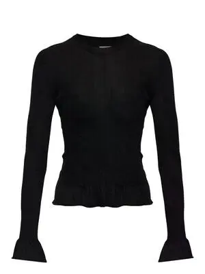 JIL SANDER Ribbed Wool Sweater With Ruffled Cuffs - Black