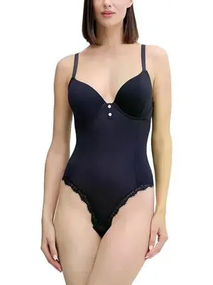 Armani Exchange Ribbed Lace-trim Bodysuit - Blue