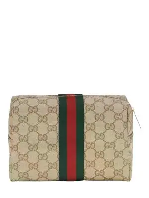 Gucci Gg Supreme Canvas Web-stripe Makeup Bag - Neutrals