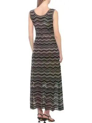 D.exterior Chevron-knit V-neck Maxi Dress - Black