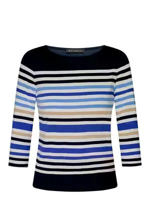 BETTY BARCLAY Horizontal Stripe Boat Neck T-shirt - Blue