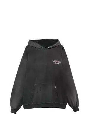 REPRESENT Duality Distressed Graphic-print Cotton Hoodie - Black