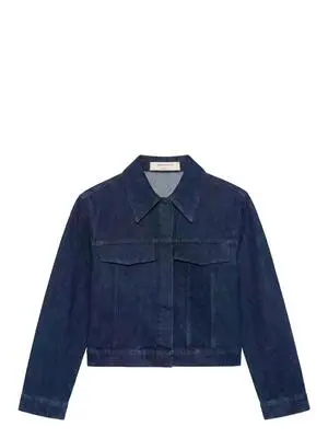 Another Tomorrow Cropped Seam-detail Denim Jacket - Blue