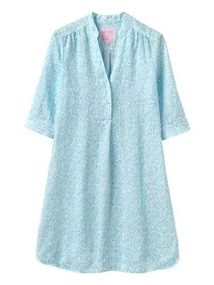PINK HOUSE Linen Decima Dress In Sealeaf Print - Blue