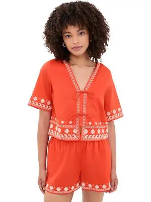 Z Supply Embroidered V-neck Top - Lychee
