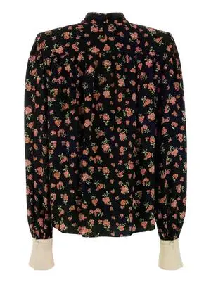Valentino Garavani Floral Print Pleated Shirt - Black