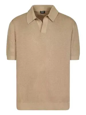 Zegna Waffle-knit Polo-collar T-shirt - Neutrals