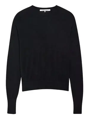 Another Tomorrow Fine-knit Merino Wool Long-sleeve Top - Black