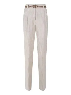 Max Mara Max Mara Studio Striped Linen Pants With Belt Multicolor