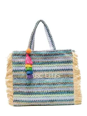 MARC ELLIS Woven Tote Bag With Fringe Trim - Blue