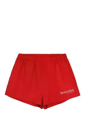 SPORTY & RICH Cotton Logo Print Shorts - Red