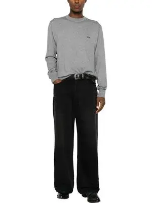 VIVIENNE WESTWOOD Alex Embroidered-detail Crew-neck Long-sleeve Knitted Cotton T-shirt - Grey