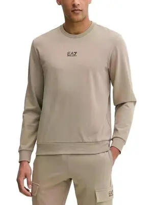 EA7 Logo-print Ribbed-trim Sweater - Neutrals