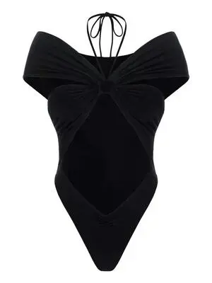 MANURI Eleni Cut-out Off-shoulder Bodysuit - Black