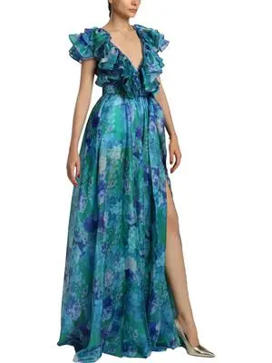 MIAU BY CLARA ROTESCU Joanna Floral-print Gown - Blue