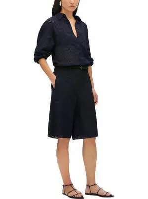 Another Tomorrow Gingham Seersucker Bermuda Shorts - Black