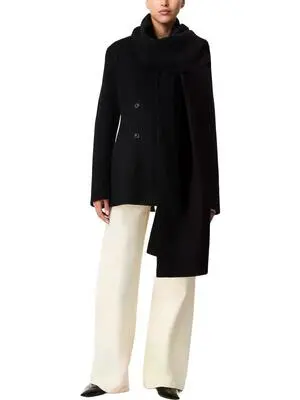 Another Tomorrow Double-breasted Scarf Coat - Black
