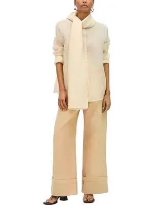 Another Tomorrow Detachable Scarf Shirt - Neutrals