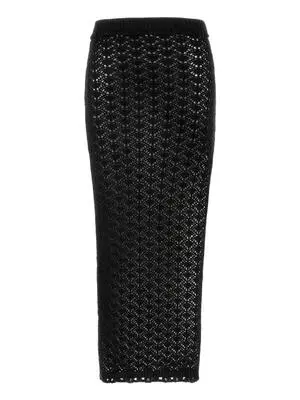 Blumarine Crochet Knit Midi Skirt - Black