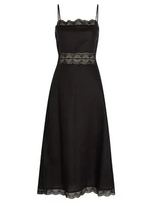 Staud Lace And Linen Midi Dress - Black