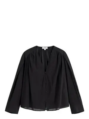 Cos Gathered Lightweight Cotton V-neck Shirt - Black