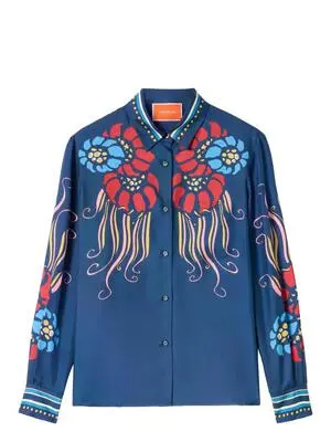 La DoubleJ Lemuria Placede Floral-print Silk Shirt - Blue