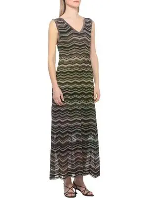 D.exterior Chevron-knit V-neck Maxi Dress - Black