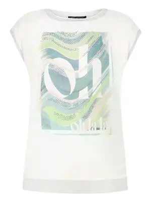BETTY BARCLAY Graphic Print Rhinestone Embellished Top - Neutrals