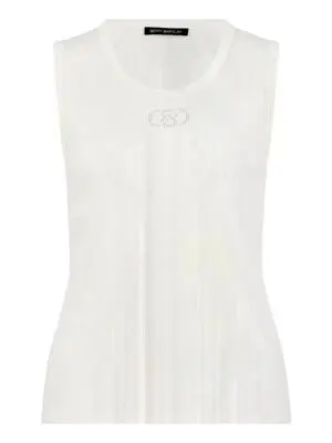 BETTY BARCLAY Rhinestone Embellished Ribbed Top - Neutrals