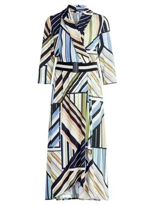 BETTY BARCLAY Geometric Print Belted Dress - Blue