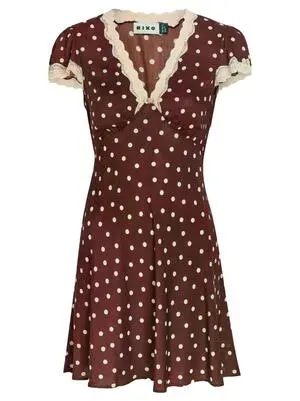 Rixo Cely Polka-dot Lace-trim Mini Dress - Brown