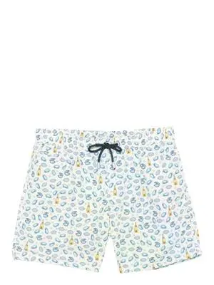 MC2 SAINT BARTH Drawstring Swim Shorts With Oyster Print - Neutrals