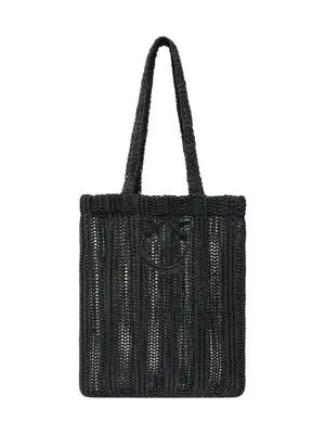 Pinko Raffia Openwork Shopper Bag - Black