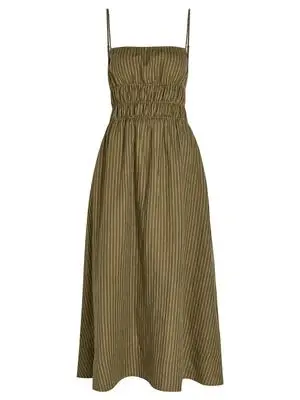 Staud Staud Ayla Striped Linen Midi Dress Green